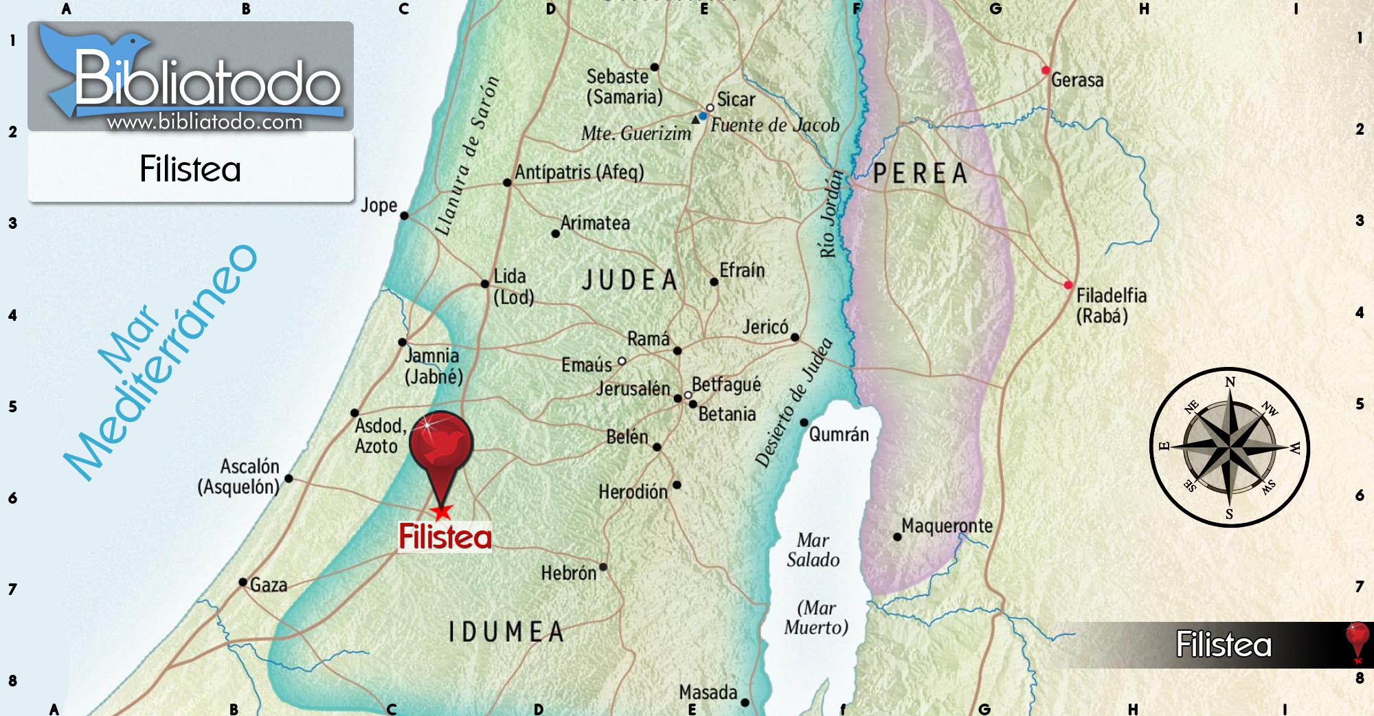 Filistea: los que habitan en aldeas - Mapa y Ubicación Geográfica