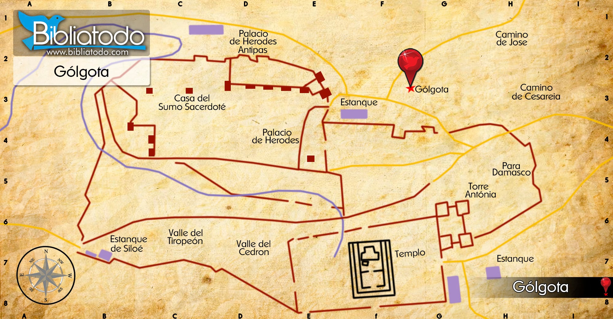 Calvario o Gólgota: lugar de la calavera - Mapa y Ubicación Geográfica